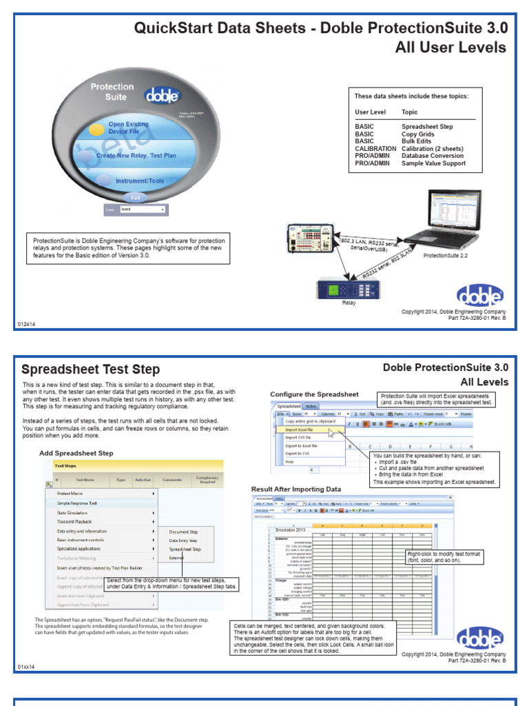 QuickStart Data Sheets - Doble Protection Suite 3.0 | PDF | Spreadsheet | Microsoft Excel