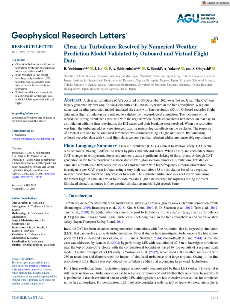 Geophysical Research Letters - 2023 - Yoshimura - Clear Air Turbulence ...