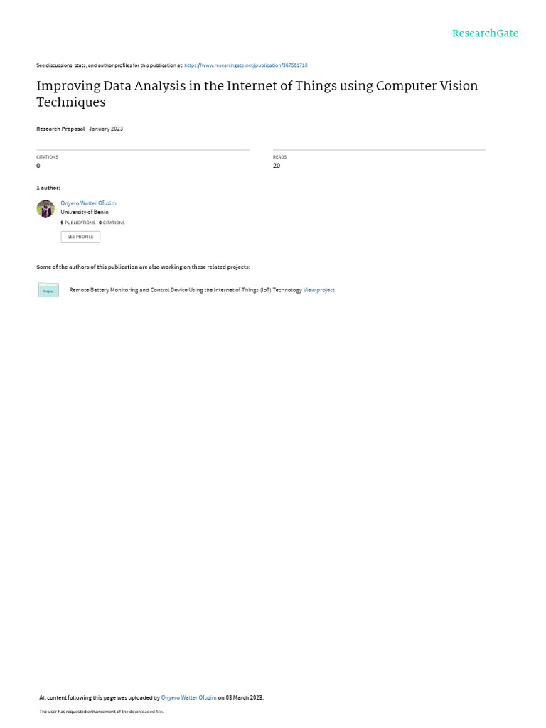 Improving Data Analysis In The Internet Of Things Using Computer Vision Techniques Pdf