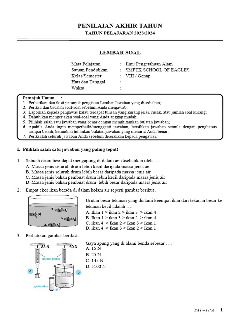 Soal Pat Ipa Kelas 8 | PDF | Sains & Matematika