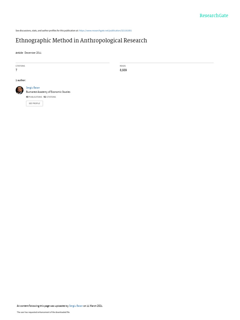 Ethnographic Method in Anthropological Research 2011 | PDF ...