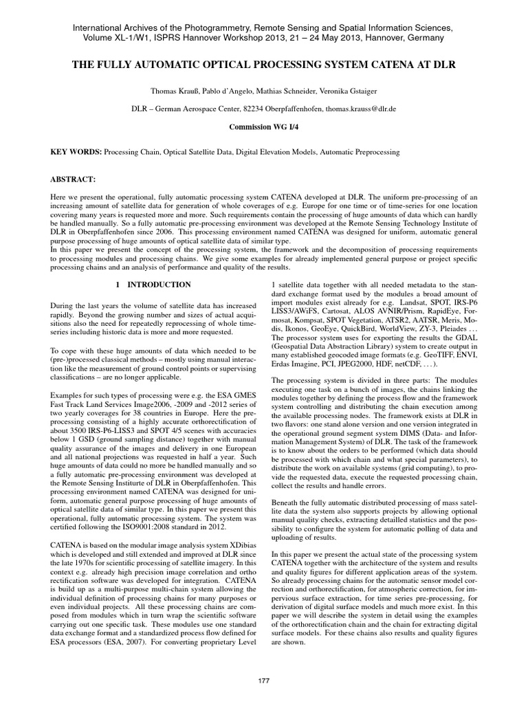 The Fully Automatic Optical Processing System CATENA at DLR | PDF ...