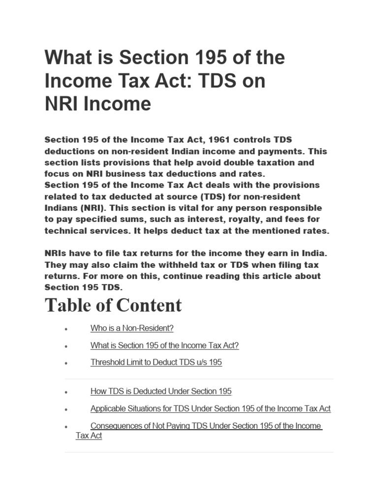 TDS under section 195 | PDF | Payments | Income Tax