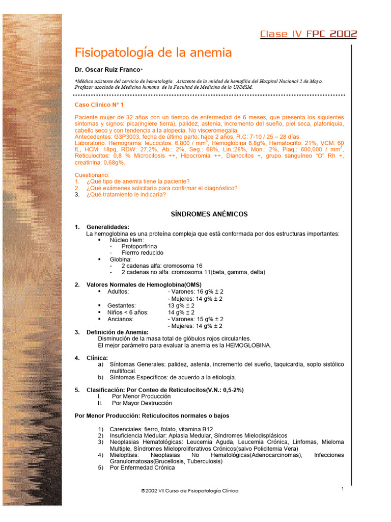 04Fisiopatología de La Anemia | PDF | Sistema complementario | Anemia