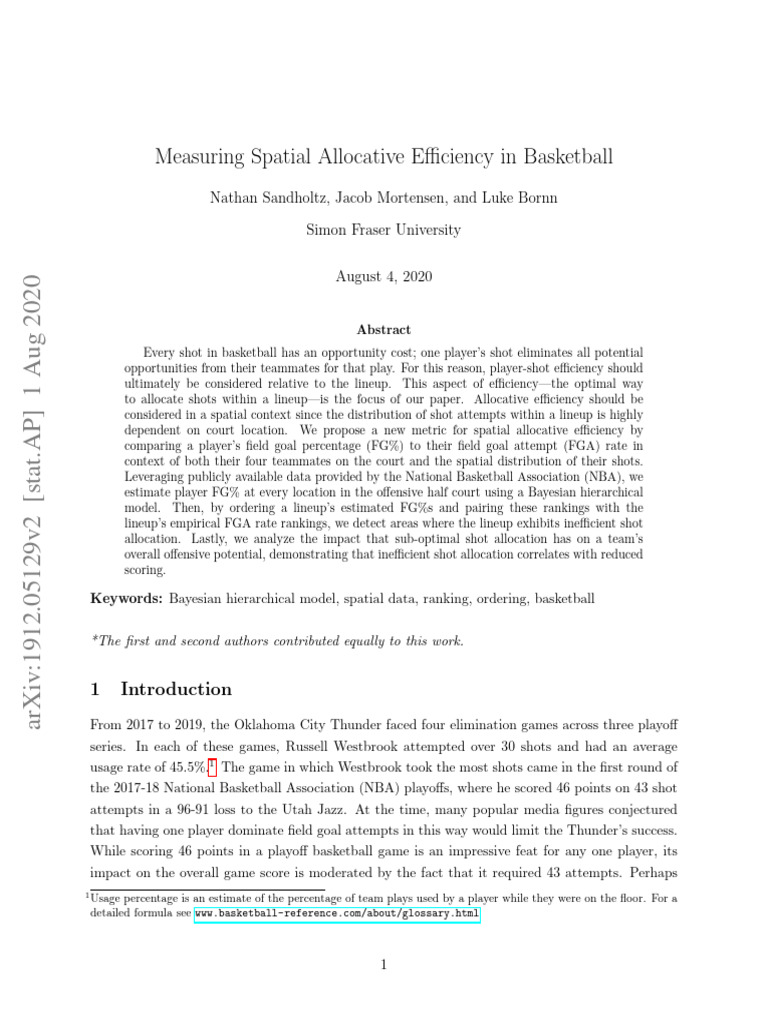 Measuring Spatial Allocative Eciency in Basketball | PDF
