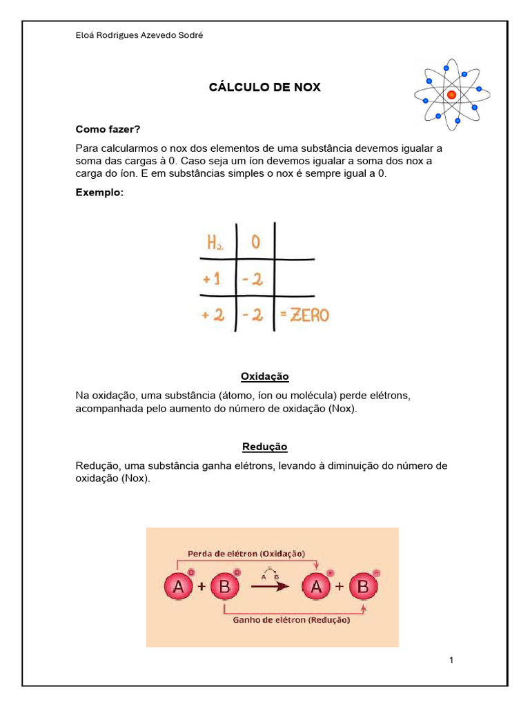 CÁLCULO DE NOX | Descargar gratis PDF | Redox | Reacciones químicas