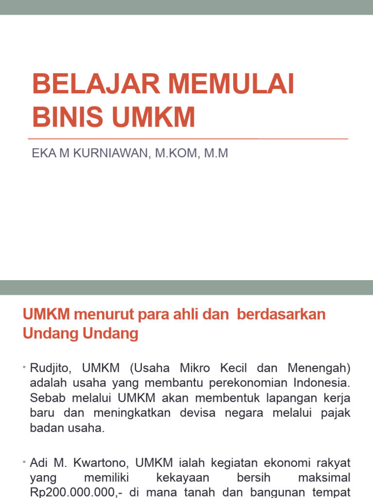 Belajar Memulai Binis Umkm | PDF