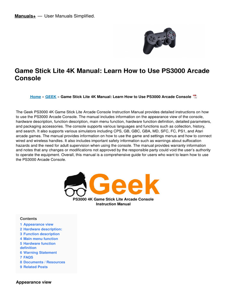 PS3000 4K Game Stick Lite Manual | PDF | Hdmi | Radio