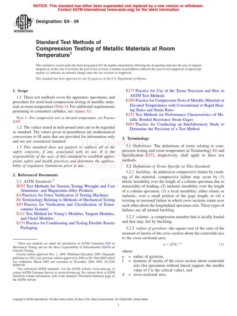 Astm E9 09 | PDF | Buckling | Strength Of Materials