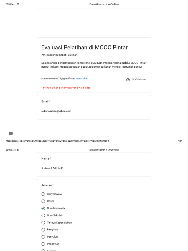 Evaluasi Pelatihan Di MOOC Pintar | PDF