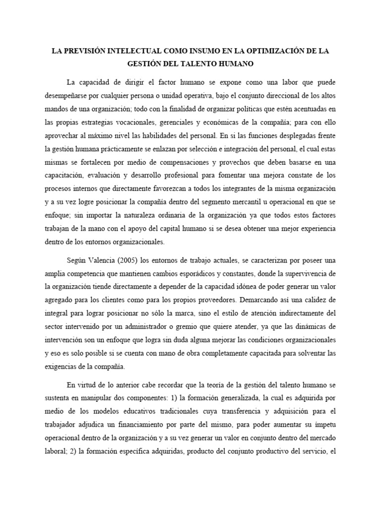 La Previsión Intelectual Como Insumo en La Optimización de La Gestión ...
