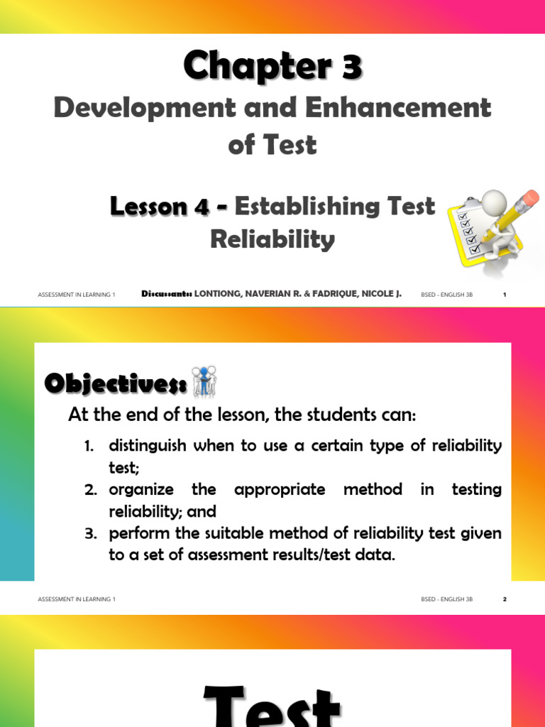 Lesson 4 Establishing Test Reliability FADRIQUE LONTIONG | PDF ...
