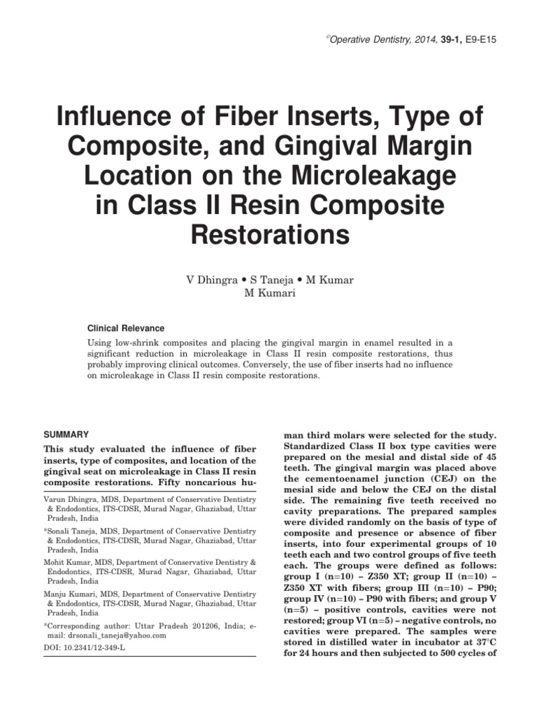 Influence of Fiber Inserts, Type of Composite, and Gingival Margin ...