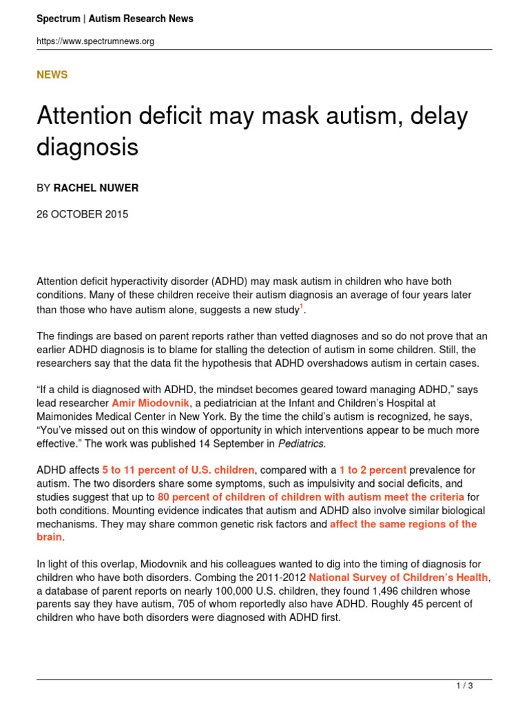 Attention Deficit May Mask Autism Delay Diagnosis | PDF | Attention ...