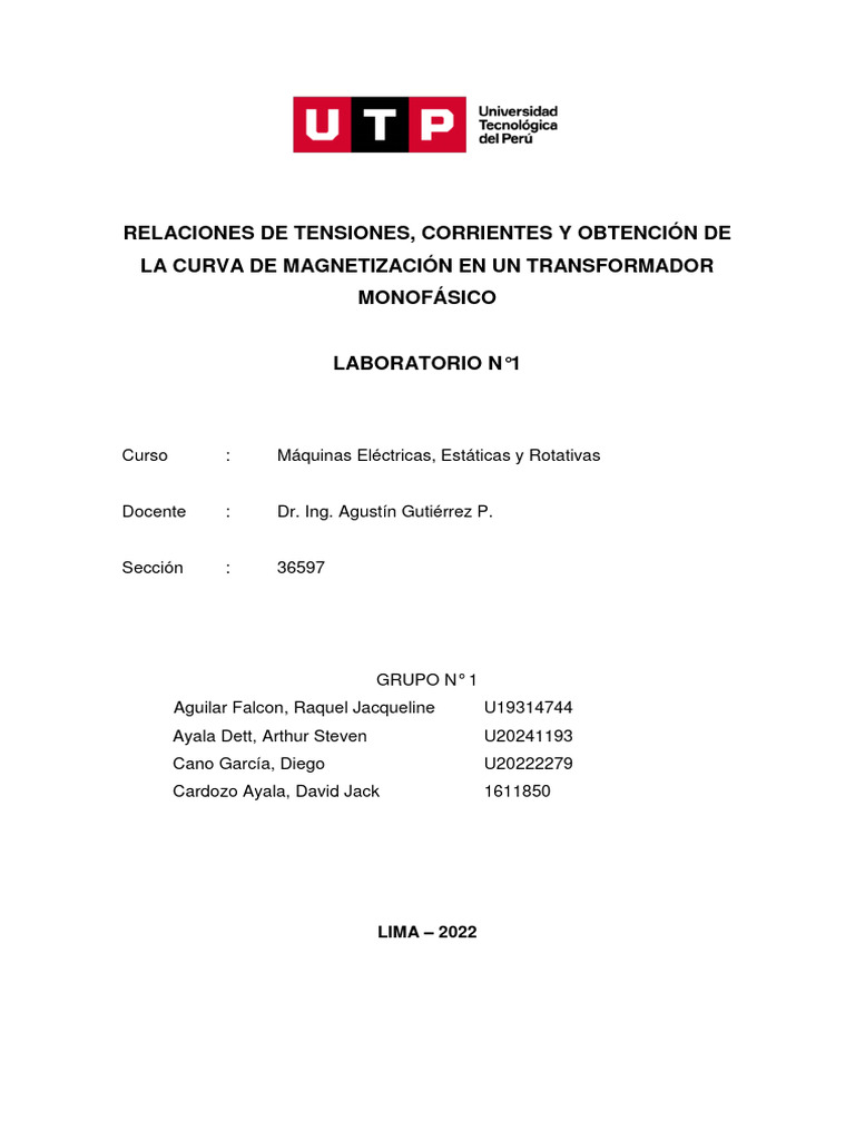 LABORATORIO N°1 GRUPO 1 | PDF | Transformador | Inductor