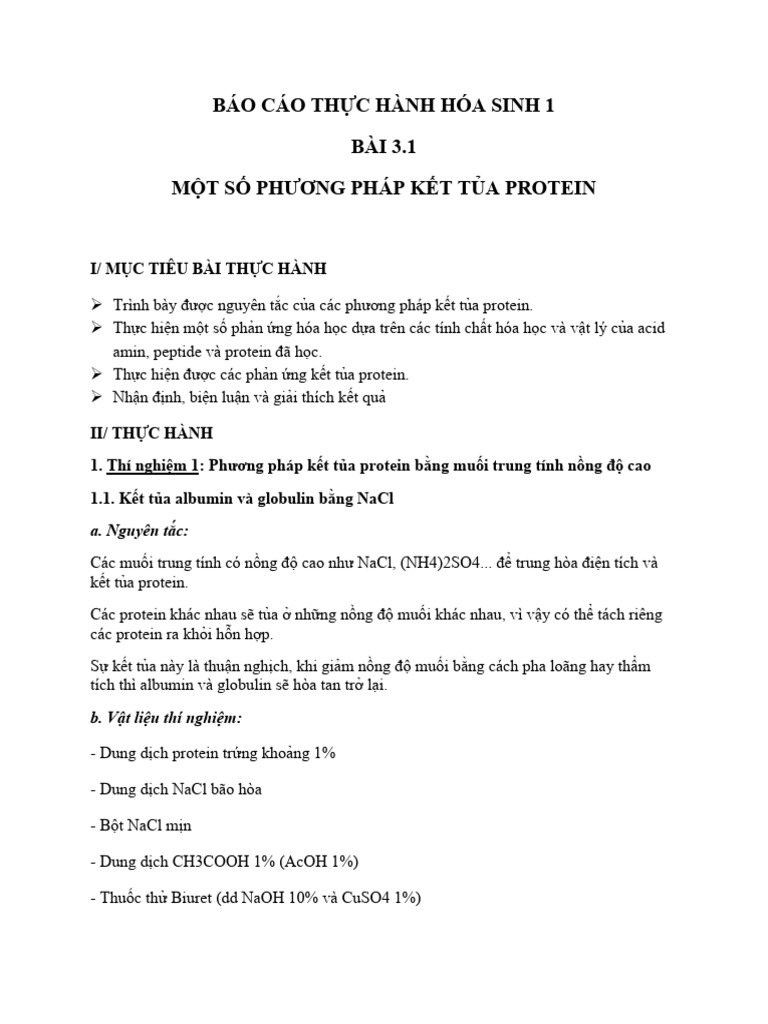 Báo Cáo TH C Hành Hóa Sinh 1 | PDF