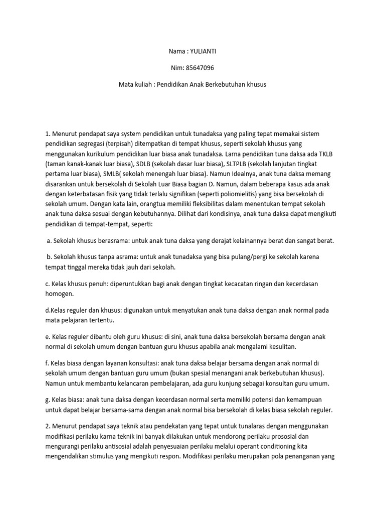 Tugas 3 Pendidikan Anak Berkebutuhan Khusus | PDF | Pengembangan Diri | Kesehatan Holistik
