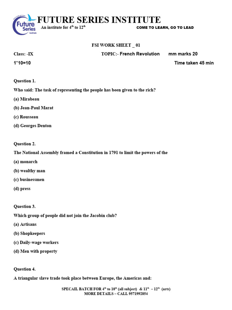 Class 9 French Test | PDF | French Revolution | Forms Of Government