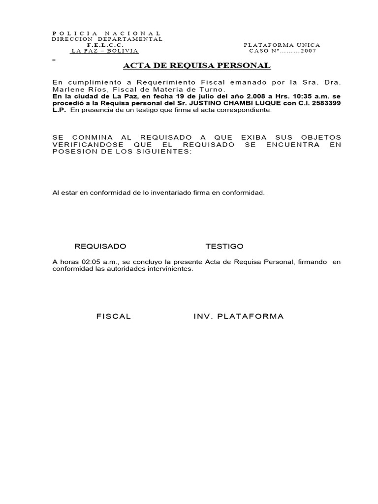 Acta de Requisa Personal | PDF