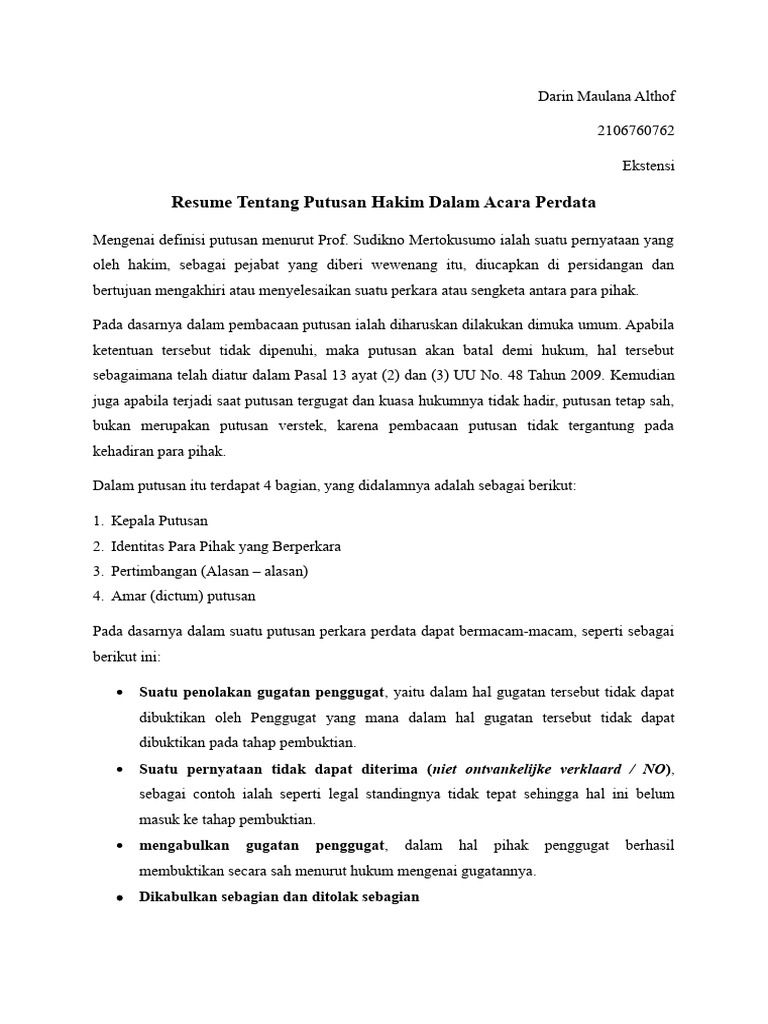 Jenis dan Penggolongan Putusan Perdata | PDF | Hukum