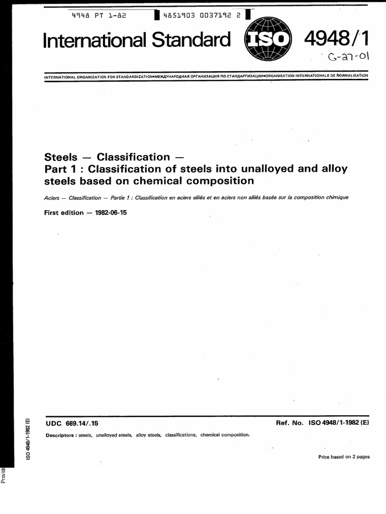 ISO 4948.1 Steels Classification | PDF