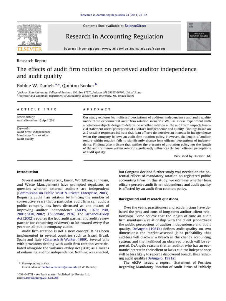 The Effects of Audit Firm Rotation On Perceived Auditor Independence and Audit Quality | PDF ...