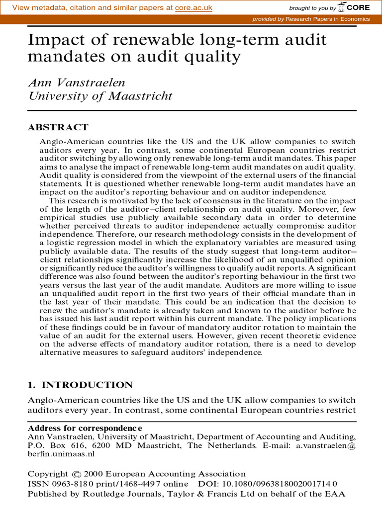 Impact of renewable long-term audit mandates on audit quality ...