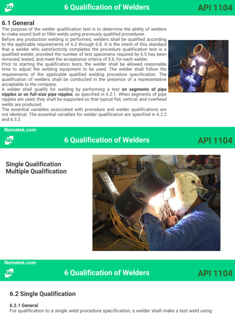 API 1104 Welder Qualification Overview | PDF | Welding | Construction