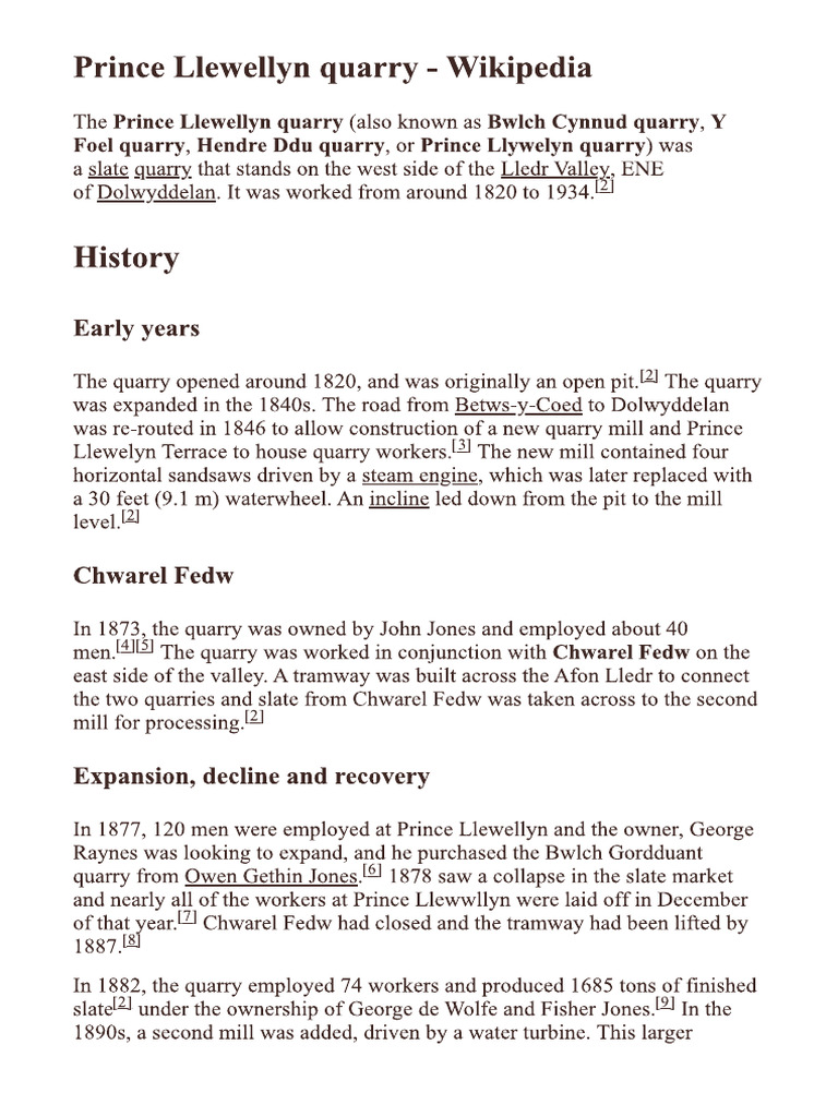 Prince Llewellyn Quarry | PDF
