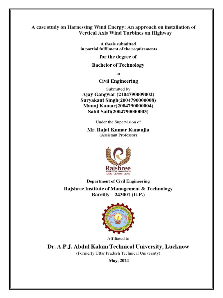 A Case Study on Vertical Axis Highway Wind Turbine | Download Free PDF | Wind Turbine | Wind Power