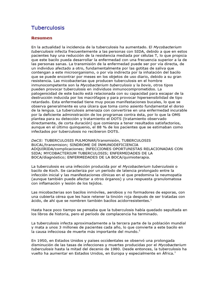 Tuberculosis: Transmisión y Patogenia | PDF | Tuberculosis | Mycobacterium