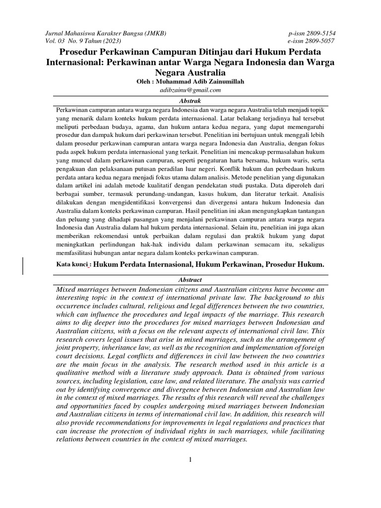 Jurnal - Prosedur Perkawinan Campuran Ditinjau Dari Hukum Perdata Internasional Perkawinan Antar ...