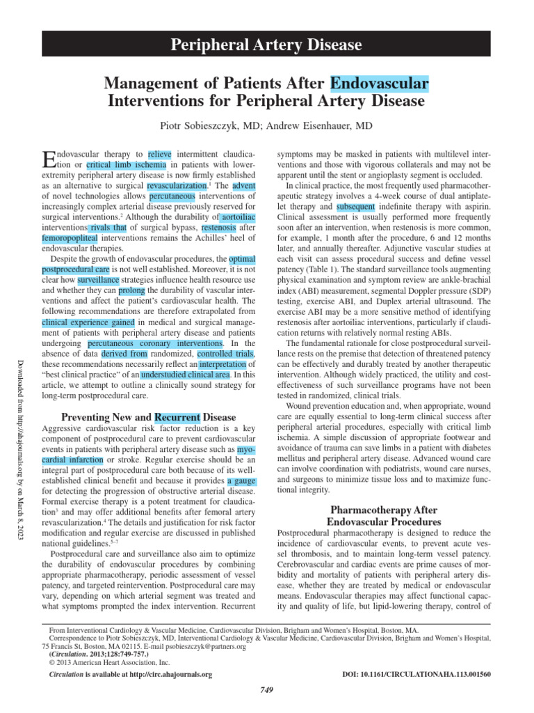 Management of Patients After Endovascular Intervention for Peripheral ...