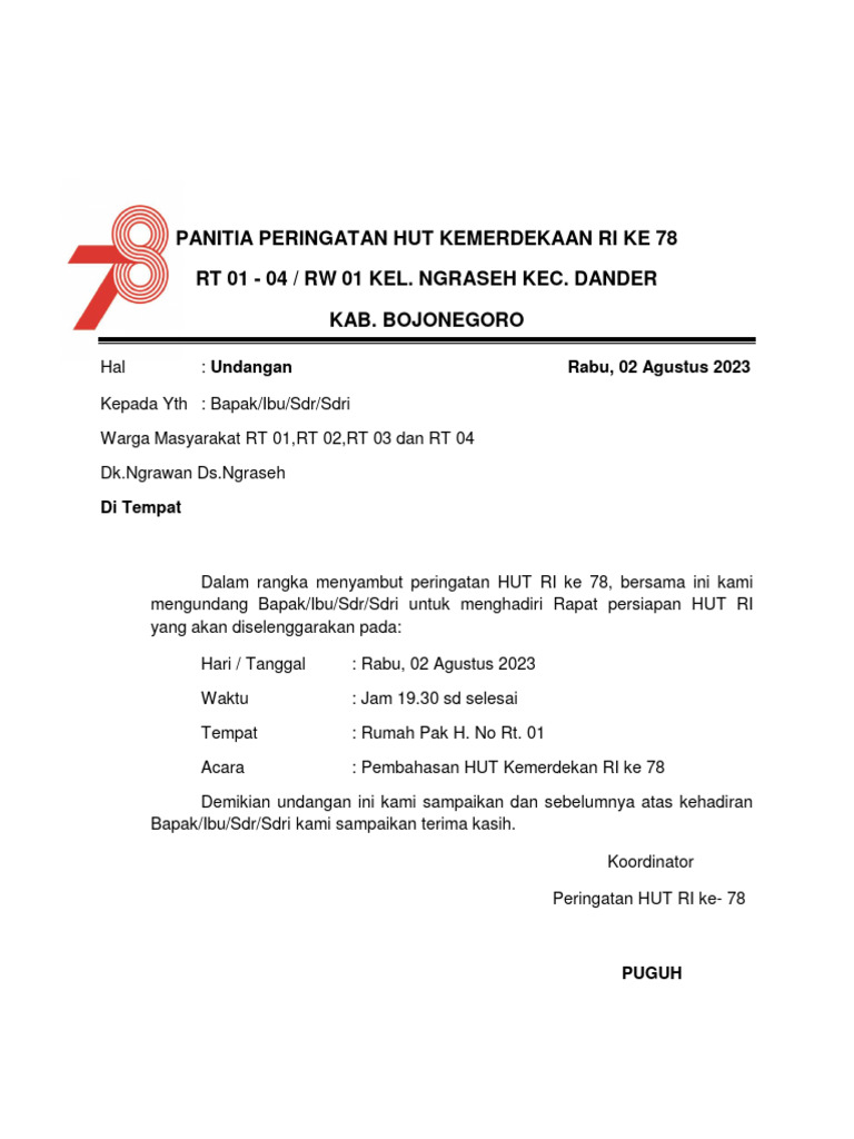 Undangan Hut Ri 78 | PDF