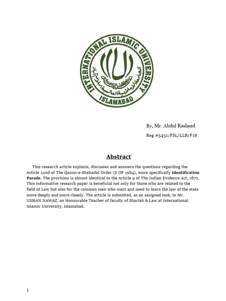 Identification Parade Article 22 the Qan | Download Free PDF | Witness | Bail