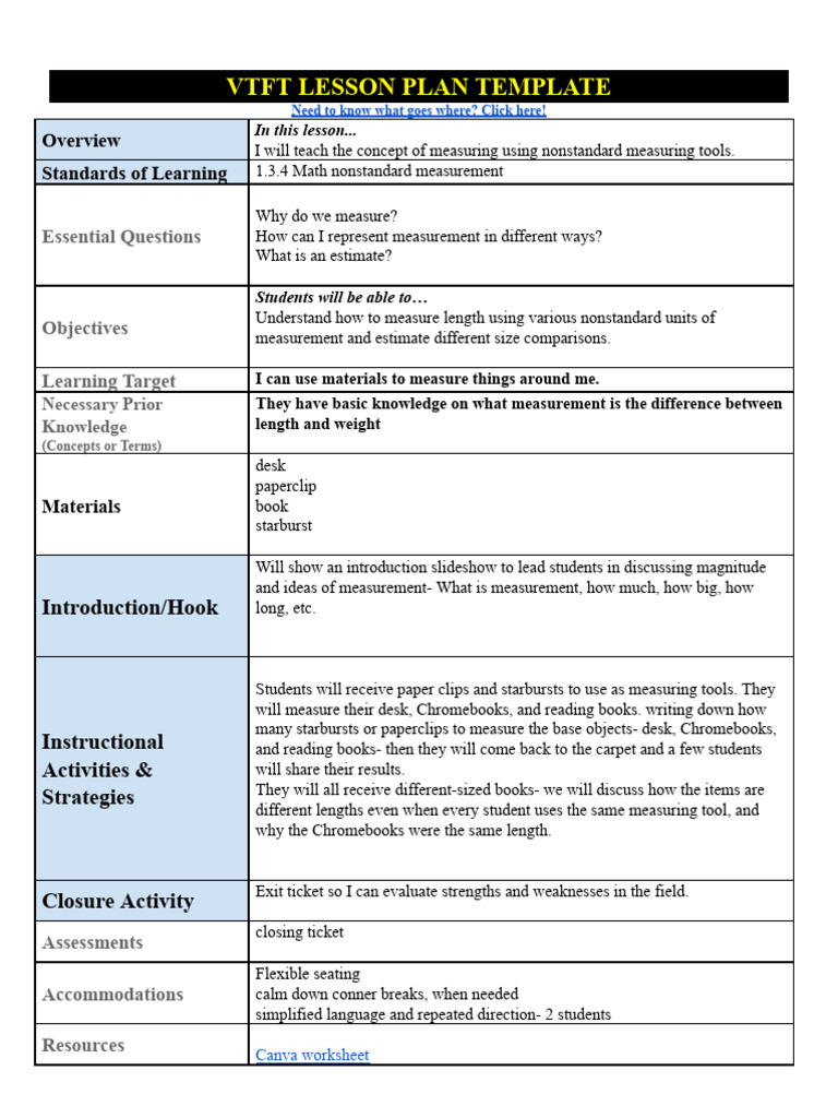 Nonstandard Measurement Lesson Plan | PDF | Lesson Plan | Cognitive Science