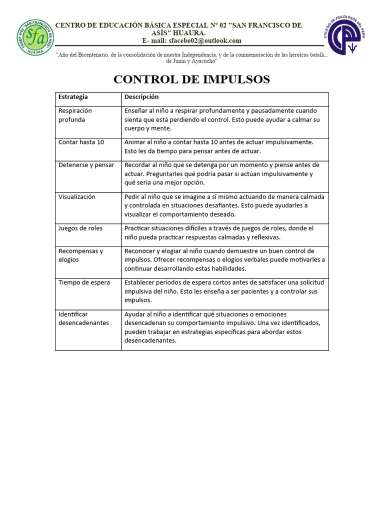 CONTROL DE IMPULSOS Estrategias | Descargar gratis PDF | Las emociones ...