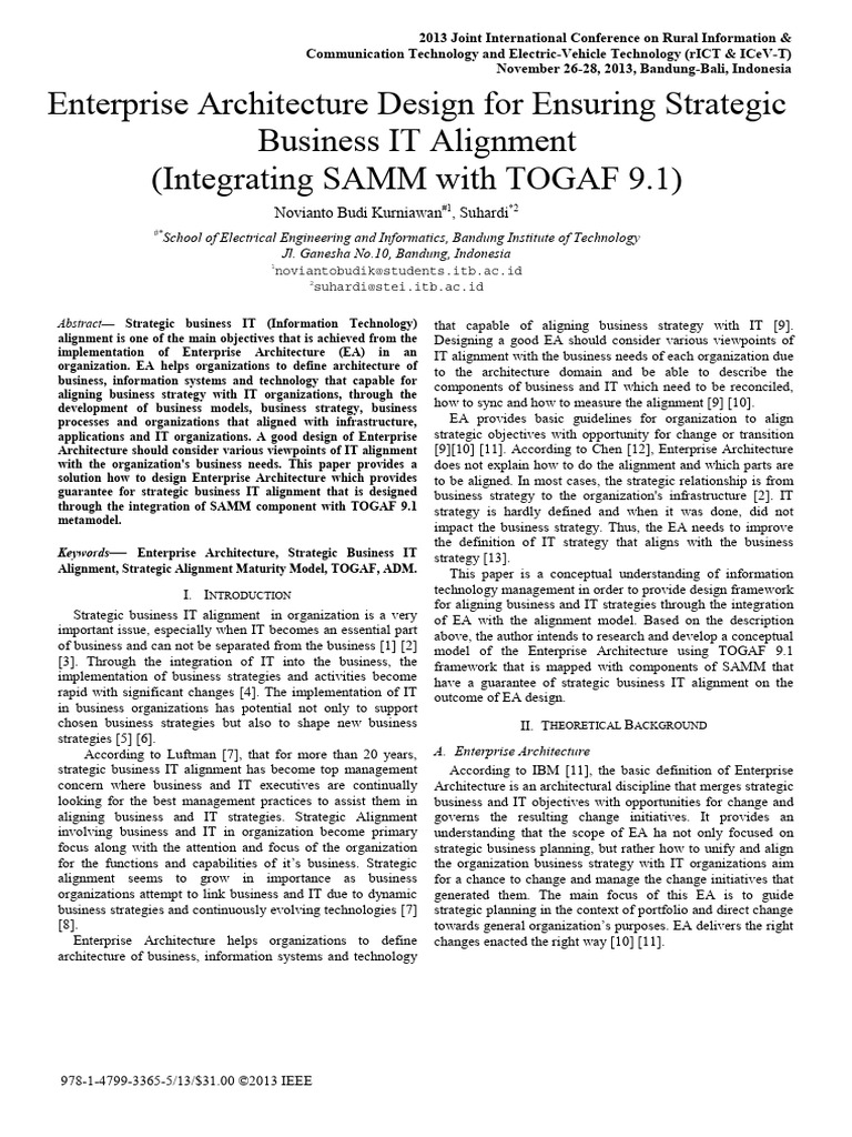 Enterprise Architecture Design for Ensuring Strategic Business IT Alignment (Integrating SAMM ...
