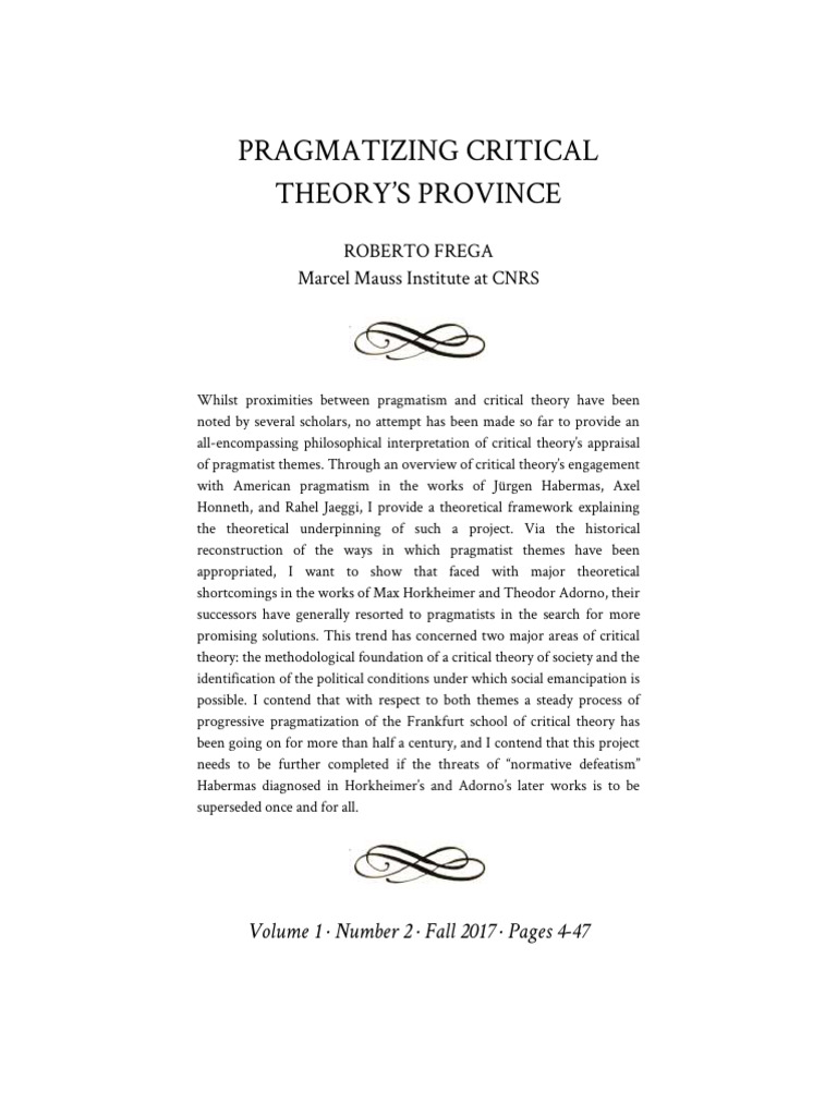 Pragmatizing Critical Theorys Province | PDF | Critical Theory | Pragmatism