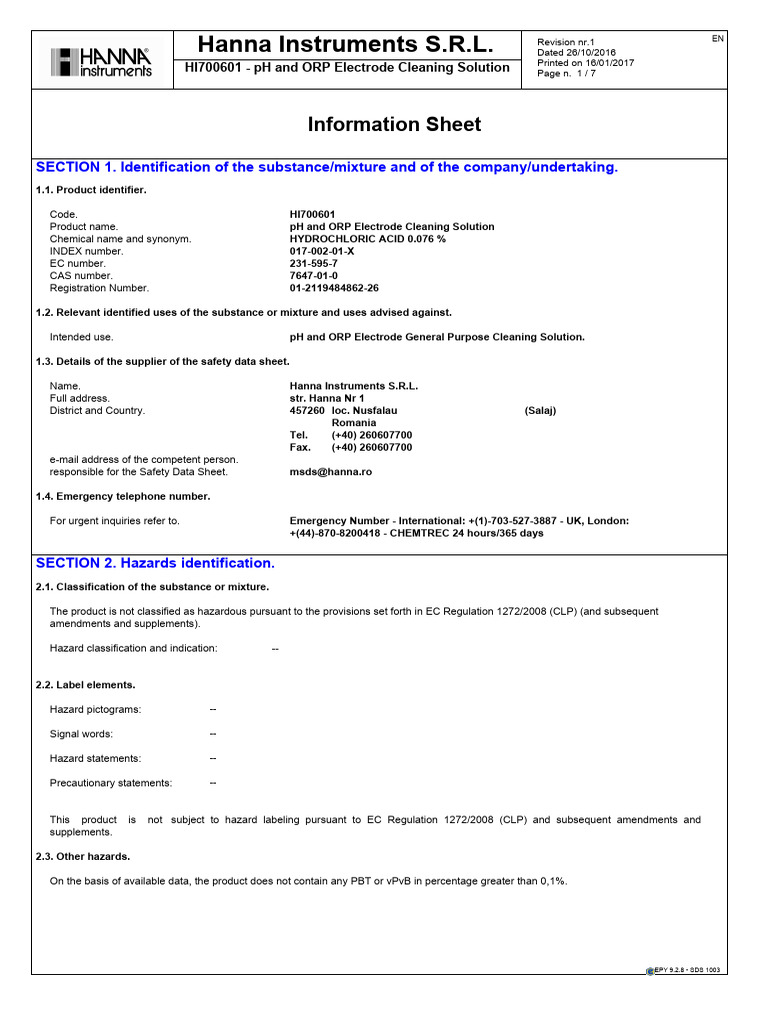 En Hi700601 CLP 1 | PDF | Dangerous Goods | Chemical Reactions