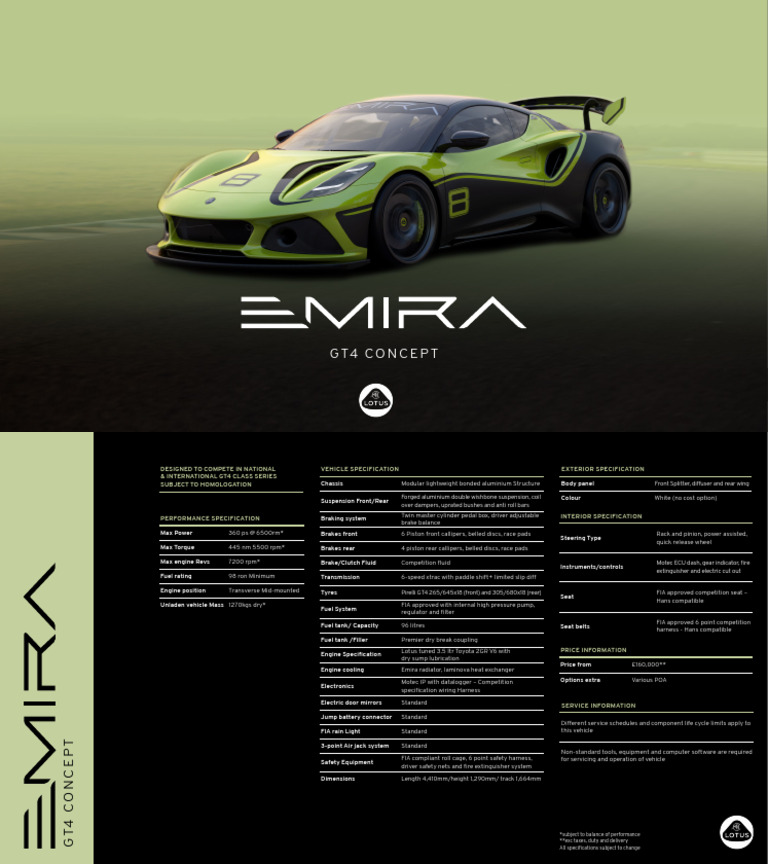 Lotus Emira GT4 Concept 2021 INT | PDF | Brake | Engines