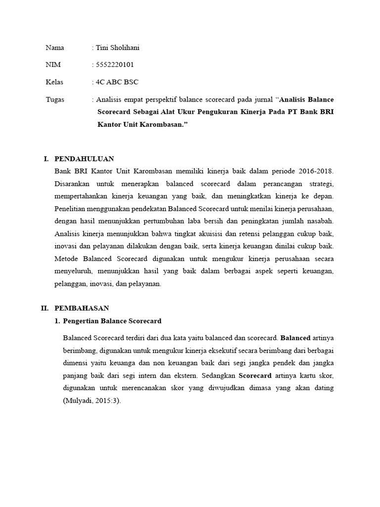 Tini Sholihani - ABC BSC C - Tugas 4 (Jurnal BSC) | PDF | Pengelolaan Keuangan & Uang