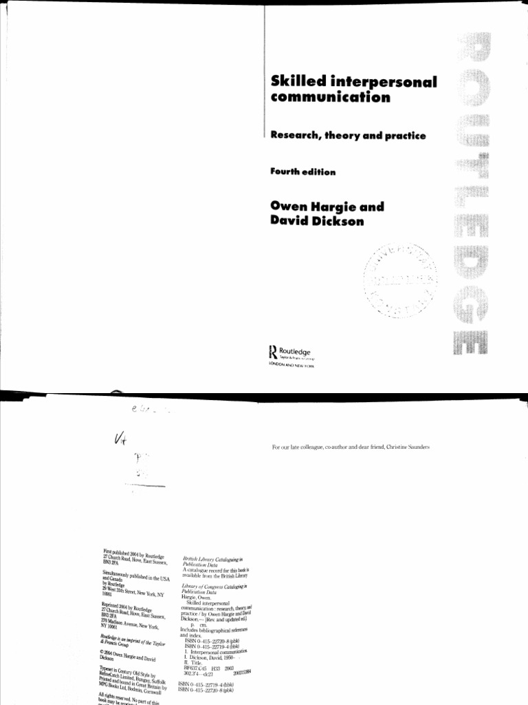Hargie & Dickson - Interpersonal Communication, A Skill-Based Model | PDF