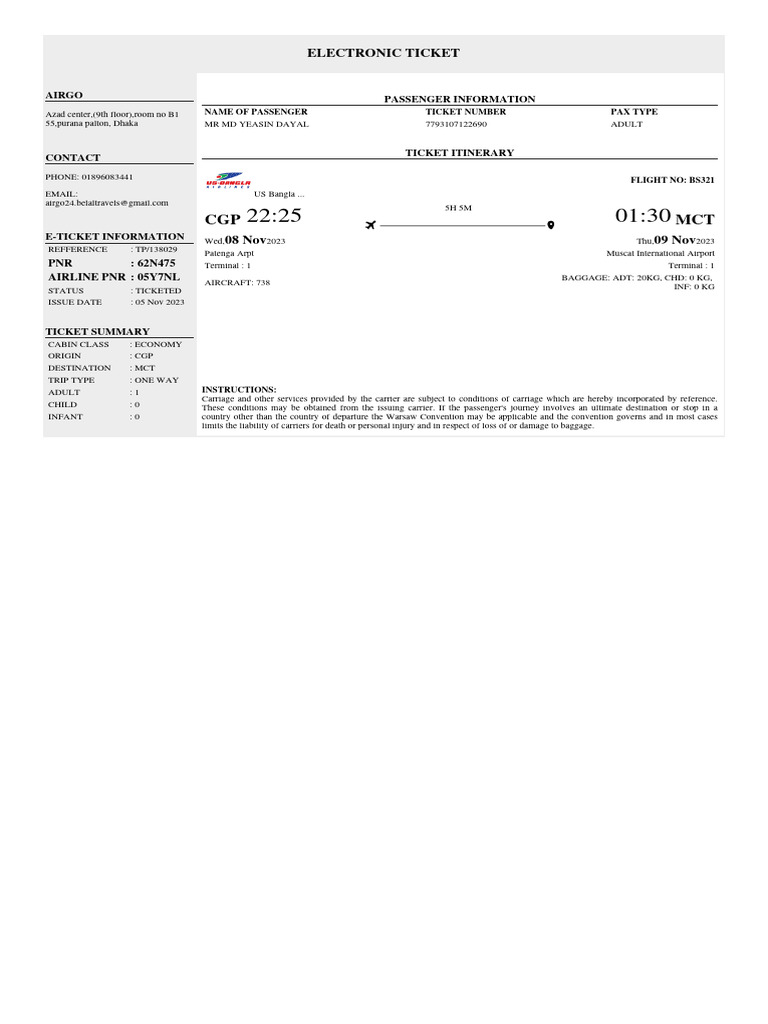 CGP MCT: Electronic Ticket | PDF | Airlines | Aviation