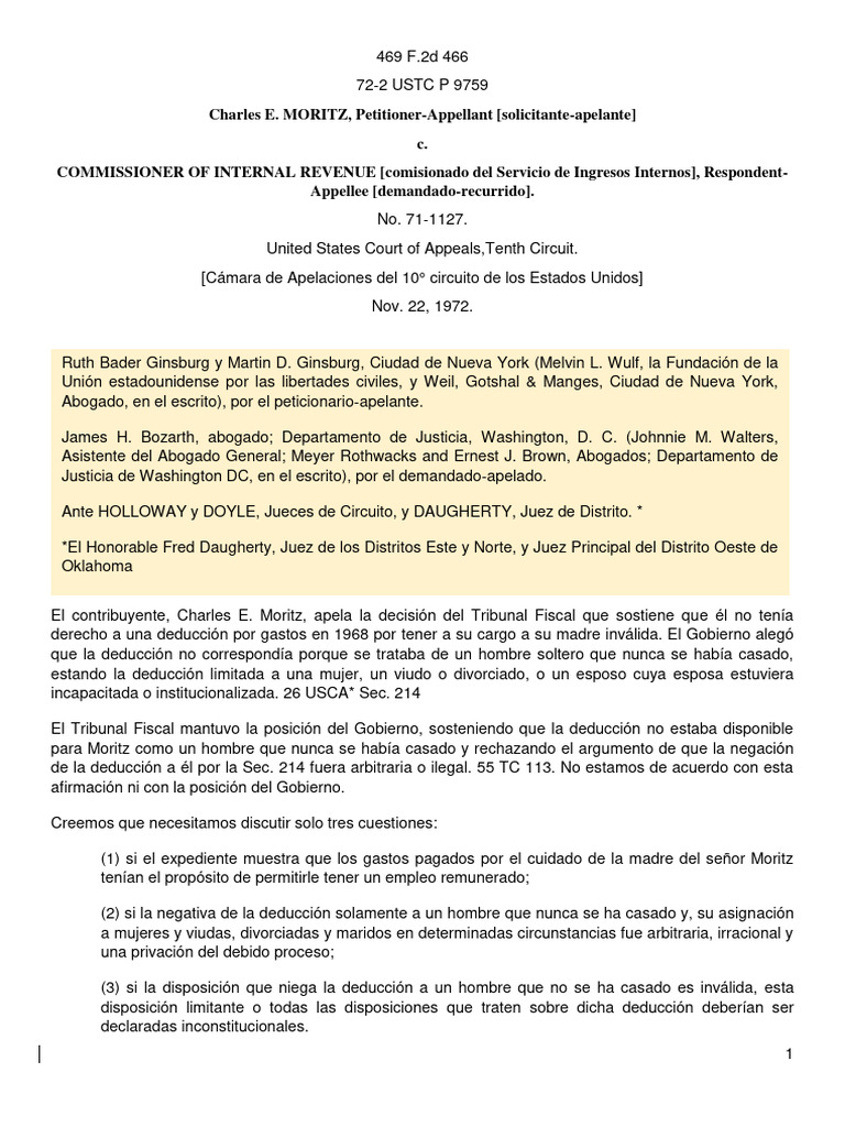 Unidad 10 - CHARLES E. MORITZ v. Commissioner of Internal Revenue, 469 ...