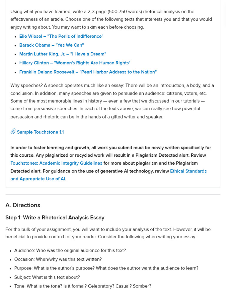 TOUCHSTONE 1.1 - Write A Rhetorical Analysis - Workplace Writing II ... TOUCHSTONE 1.1 - Write A Rhetorical Analysis - Workplace Writing II ...