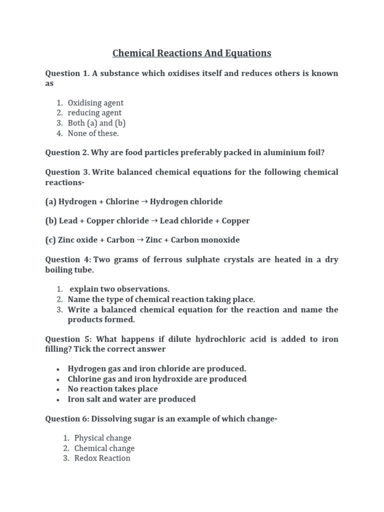 Chem test 1 | PDF | Chemical Reactions | Redox