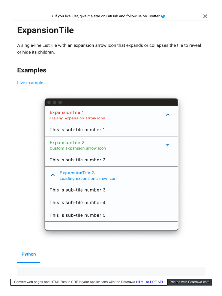 Flet Dev Docs Controls Expansiontile | PDF | Html | World Wide Web