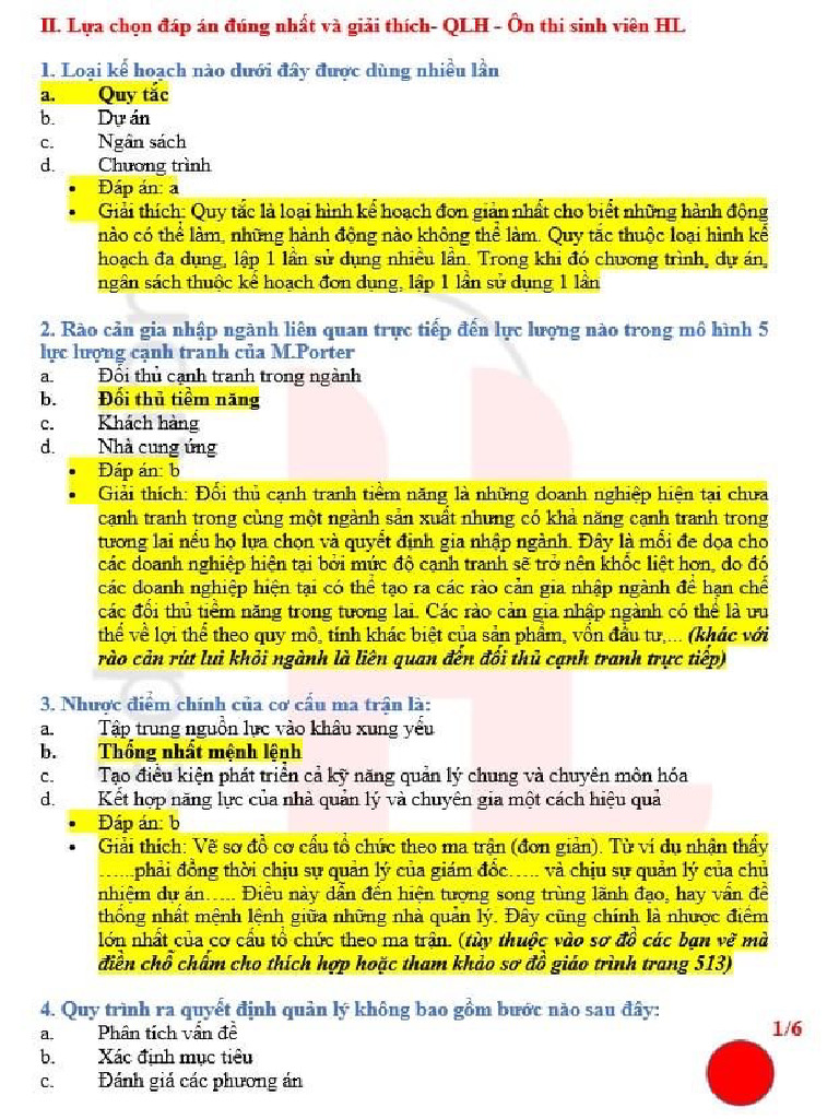 Qlh - câu hỏi lập KH-… | PDF