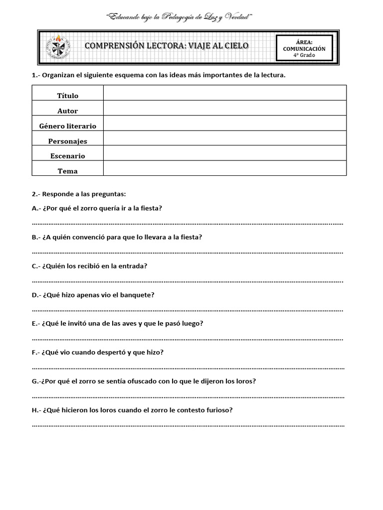 Com 04 - Comprensión Lectora El Viaje Al Cielo | PDF